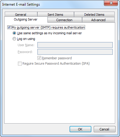 Email configuration for Microsoft Outlook 2010